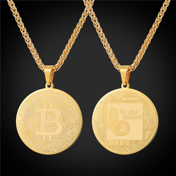 Copy Bitcoin Necklace, Reproduction Bitcoin Charm 18K Gold Plated HODL ...