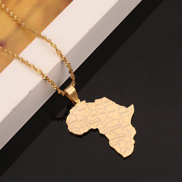 Stainless Steel Map of Africa With Country Name Map Pendant Necklaces ...