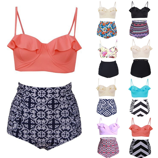 Women Vintage High Waisted Print Bikini Set Bathing Suits Plus Size ...