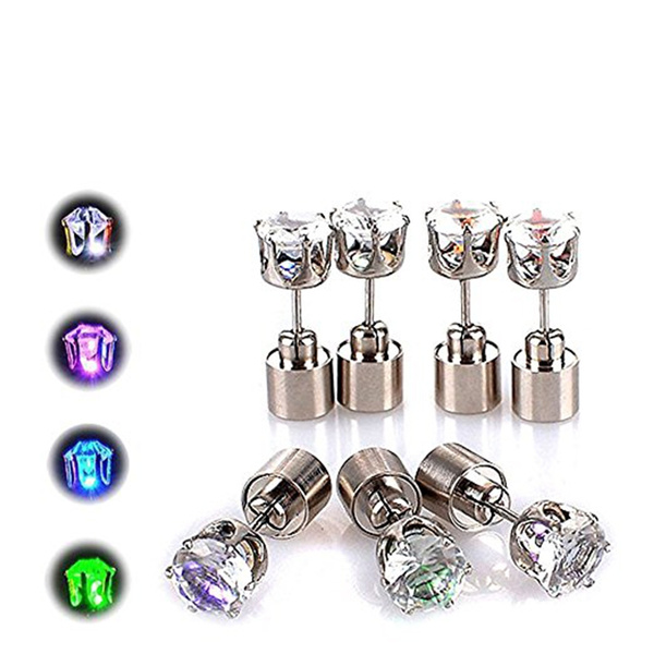5 Pairs Changing Color Christmas Light Up LED Earrings Studs Flashing ...