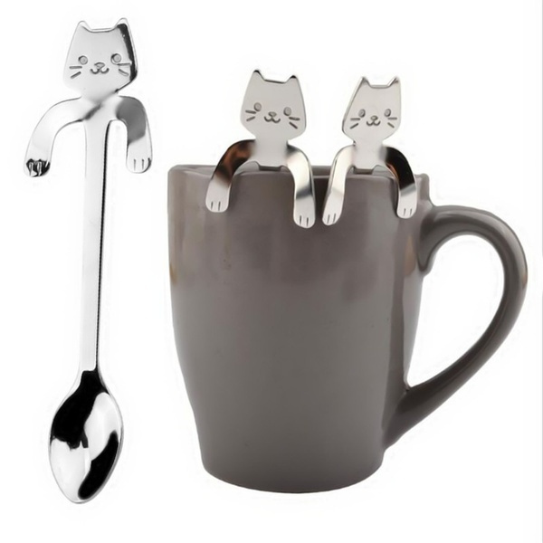 1 PC Cute Cat Spoon Long Handle Spoons Flatware Drinking Tools Kitchen ...