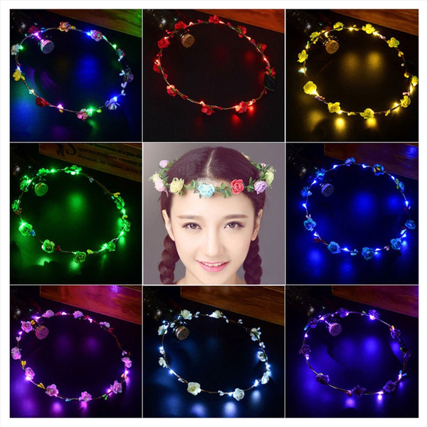 LED Light Up Flower Floral Hairband Headband Garland Crown Bride ...