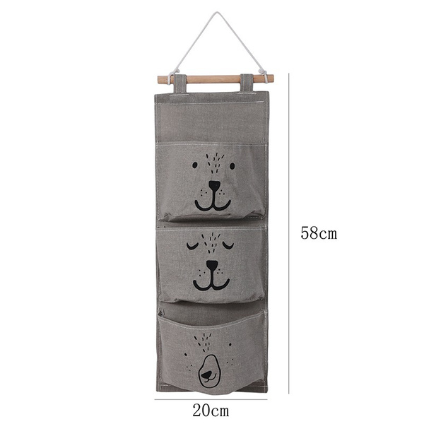 Cotton Linen Hanging Storage Bag 3 Pockets Wall Mounted Wardrobe Hang ...