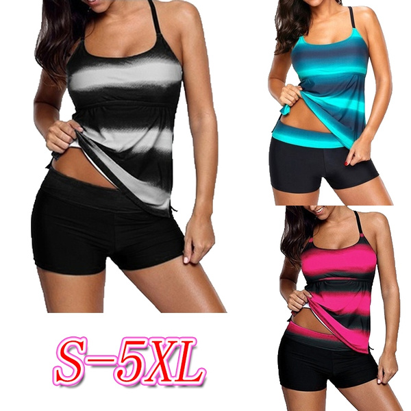Women's Fashion Printed Strappy Back Tankini Top and Shorts Bathing ...