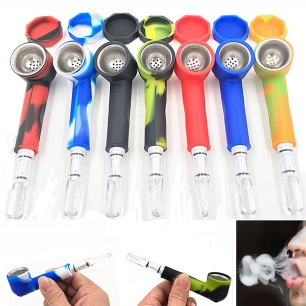 1pc Safety Silicone Smoking Tobacco Pipe with Cap Bowl Herb Cigarette ...