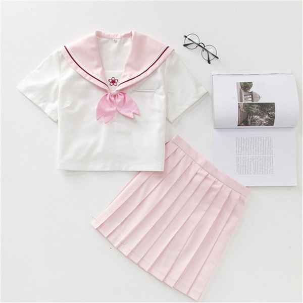 Cosplay Costume Japanese Women Pink JK School Sailor Uniform Set Outfit ...
