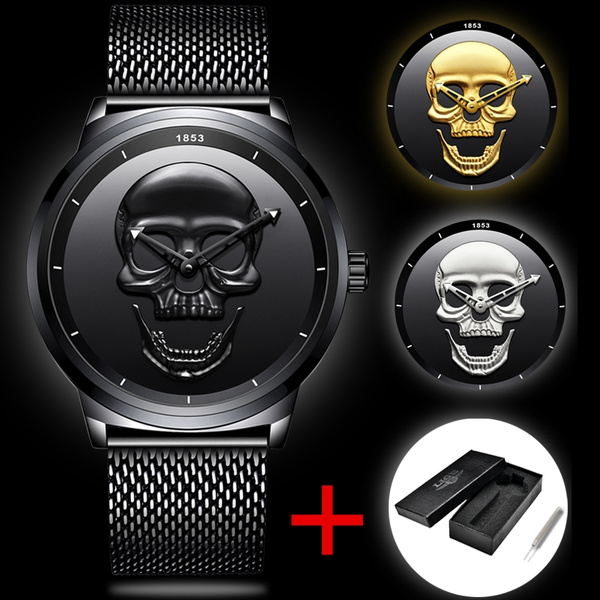 LIGE Watch Men Casual Sport Quartz Clock Mens Watches 3D Skull Full ...