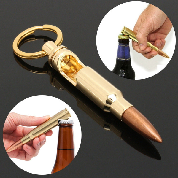 Newcomdigi Bullet Shell Shape Bottle Opener Beer Soda Gold Keychain Key ...