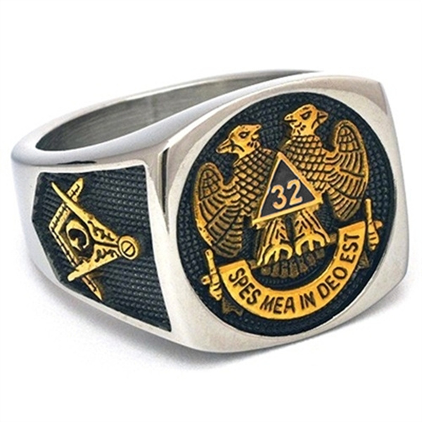 Masonic Master Mason Men Ring Scottish Rite 32nd Degree Freemason 14K ...