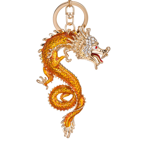 Chinese Characteristics Gold Soaring Giant Dragon Keychain Enamel ...