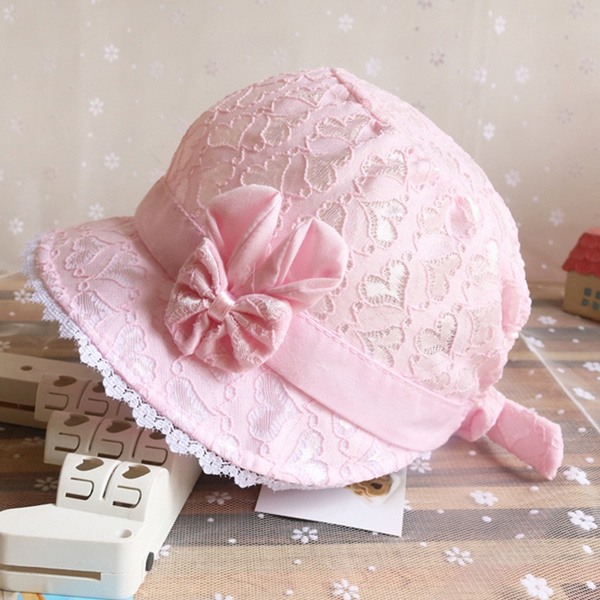 Summer Cute Princess Baby Hat with Bow Solid Color Lace Hollow Baby ...