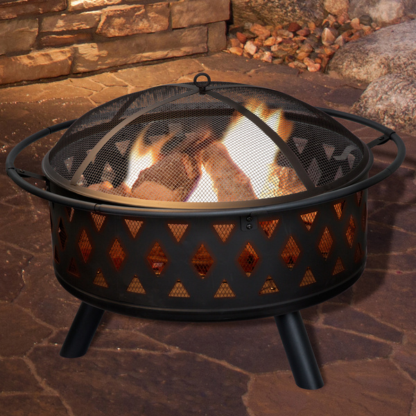 Fire Pit Set, Wood Burning Pit - Includes Screen, Cover and Log Poker ...