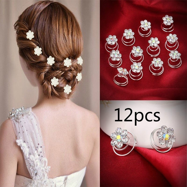 12pcs Crystal Rhinestone Flower Bridal Wedding Hair Pins Hairgrips Hairclips Hairpin Hair