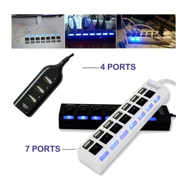 High Quality 7 Ports/4 Ports LED USB 2.0 Adapter Hub Power on/off Switch for PC Laptop | Wish