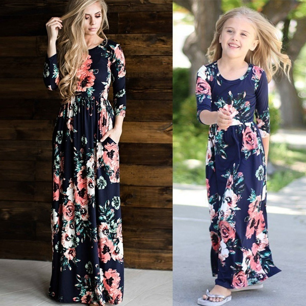 Sumemr Mother Daughter Bohemian Maxi Dress Family Matching Outfits ...