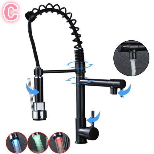 LED Color Changing Double Spout Kitchen Faucet TapsChrome & Brushed ...