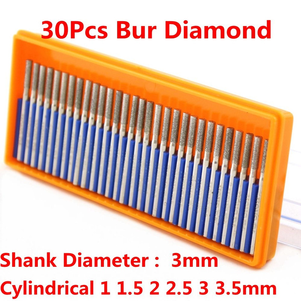 30 Pcs Bur Diamond Grinding Head 1 1.5 2 2.5 3 3.5mm Cylindrical ...