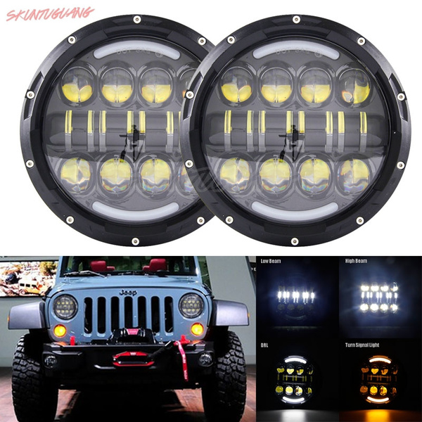 7'' Inch LED Headlight DRL High Low Beam Turn Signal Light for Jeep ...