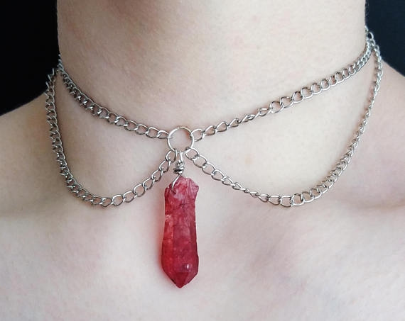 red crystal point choker - crystal necklace - raw crystal necklace ...