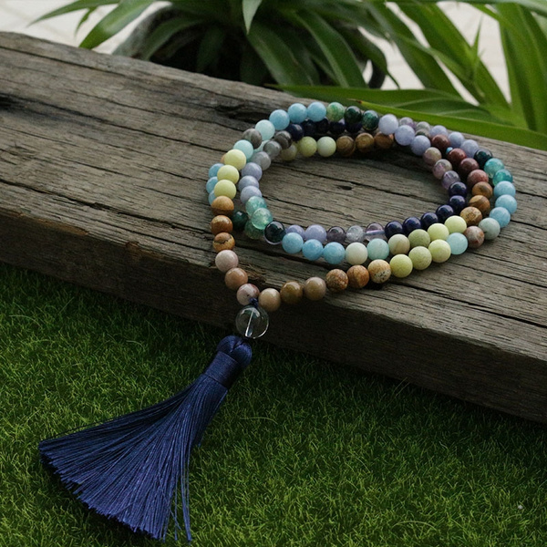 8mm Lapis And Aquamarine Mala Beads Necklace,Beach Color Of The Sea And ...
