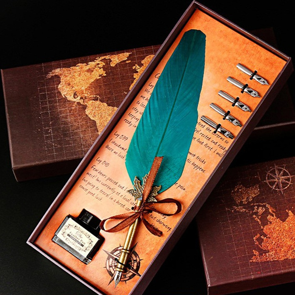 Retro quill sets dipped in water pen gift boxes for practical birthday ...