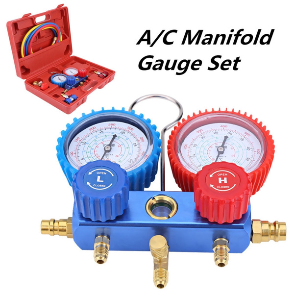R134a Air Conditioner A/C Manifold Gauge Set with 5ft Charging Hose ...