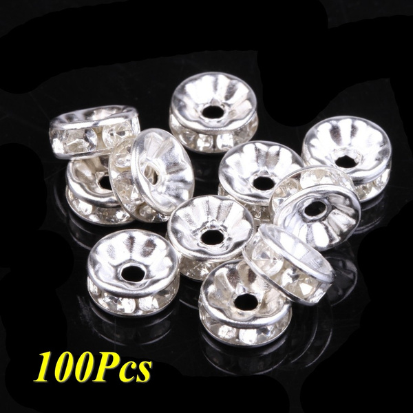 100pcs Rondelle Glass Crystal Beads Rhinestone Rondelle Spacer Beads for Basketball Wives ...