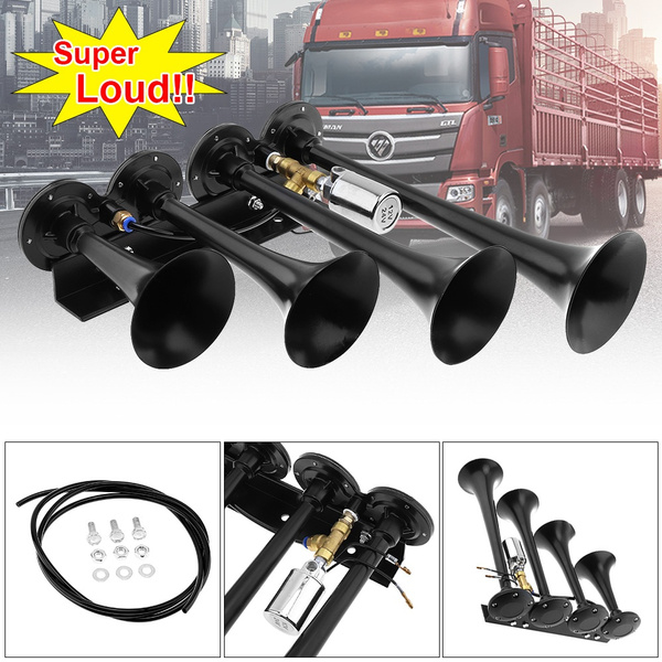 Silver / Black 185dB Super Loud 4 Tube Car Air Horn 12V / 24V Vehicle ...