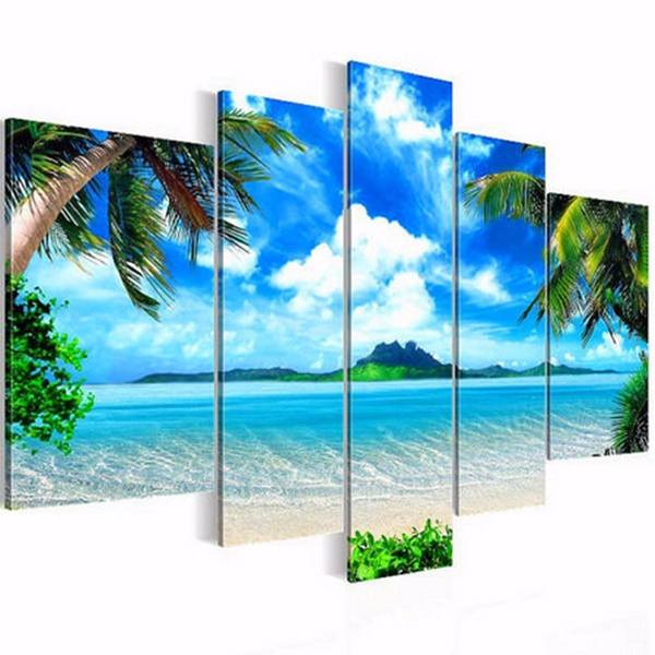 Fashion 5PCS Canvas Print Seascape Beach Printing Modern Home Wall ...