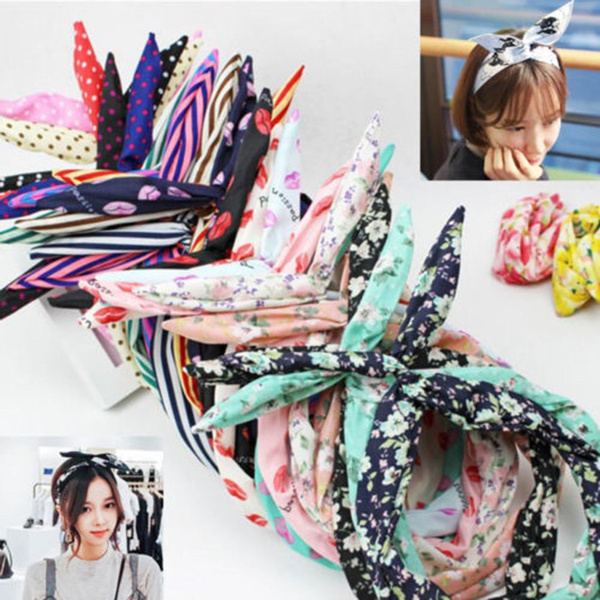 10X Girls Bunny Rabbit Ear Ribbon Metal Wire Headband Scarf Hair Head ...