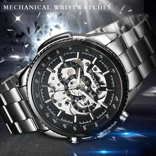 Brand Luxury Stylish Classic Men Black Watch Automatic Skeleton ...