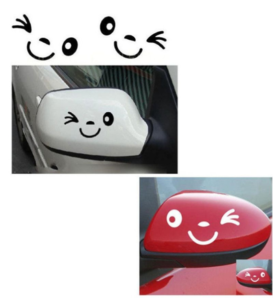 2 Pcs/ Set Funny Rearview Mirror Car Stickers Reflective Smiling Face ...