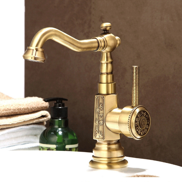 Bathroom Sink faucet Solid Brass Basin Faucets Mixer Tap Flower Curved ...