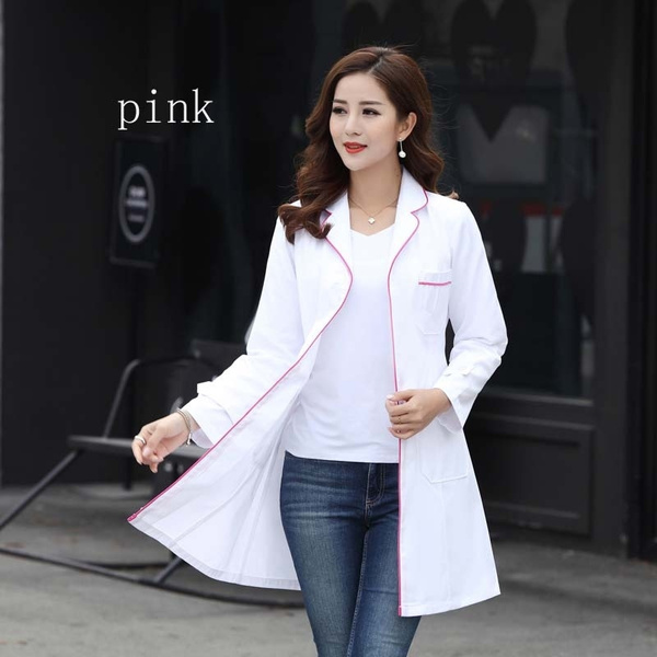 Women's Fashion Mock Wrap Lab Coat Medical Uniform Long Sleeves Notched ...