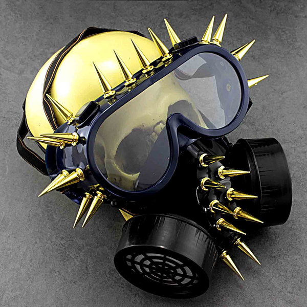 Mens Gold Spike Cosplay Steampunk Gas Mask With Goggles | Wish