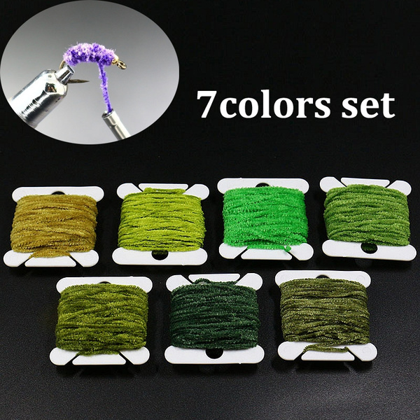 Fishing micro Chenille yarn 7 green colors / set Rayon Chenille for ...