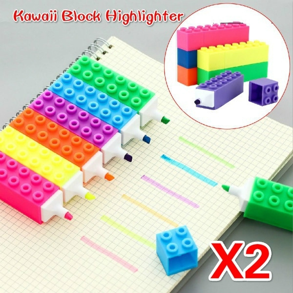 2PC Kawaii Building Block Highlighter Pen Marker Pens Stationery ...