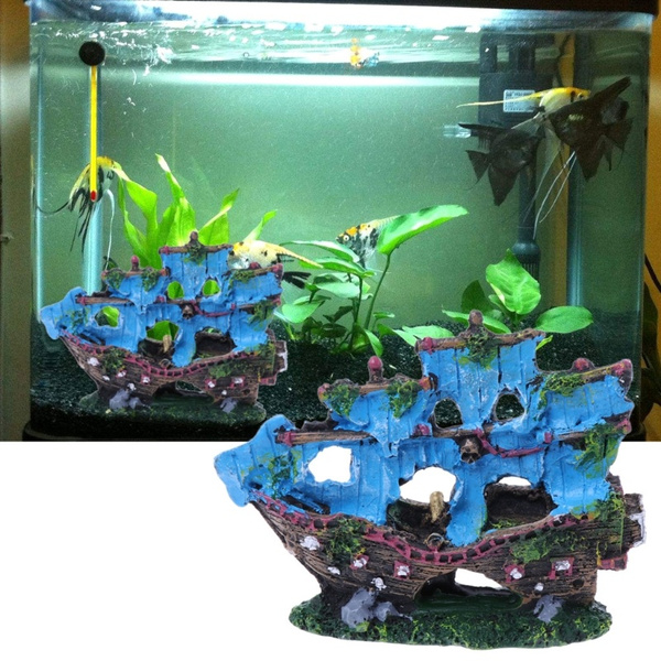 Aquarium Ornament Resin Sailing Boat Sunk Ship Fish Tank Aquarium ...
