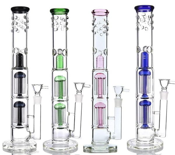 Grace Glas Big Colored Blue Green Pink Black Double Tree Perc Water ...