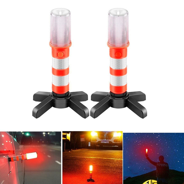 2pcs Magnetic Portable Led Emergency Roadside Flares Red Detachable