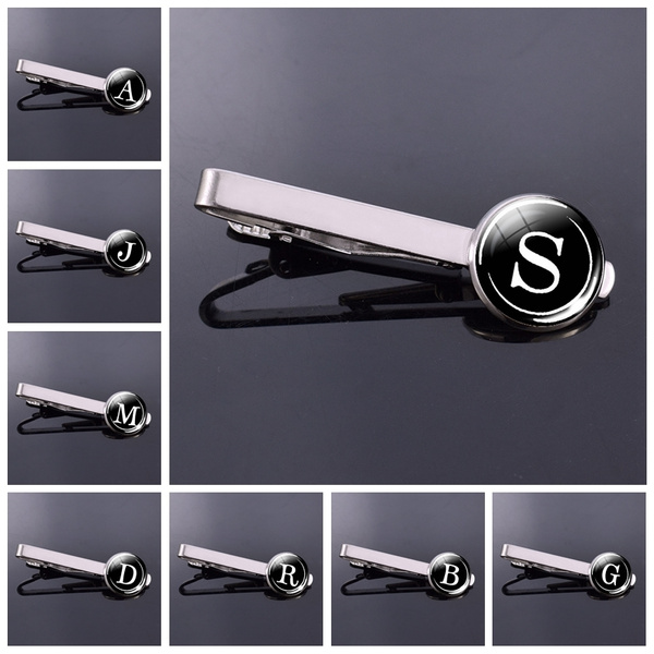 26 Letter Tie Clips Personality Alphabet Silver Plated Tie Clasp Men ...