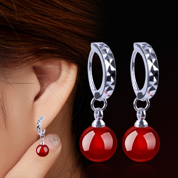 1pair Women Trendy Natural Red Ear Stud Earrings Jewelry fs | Wish