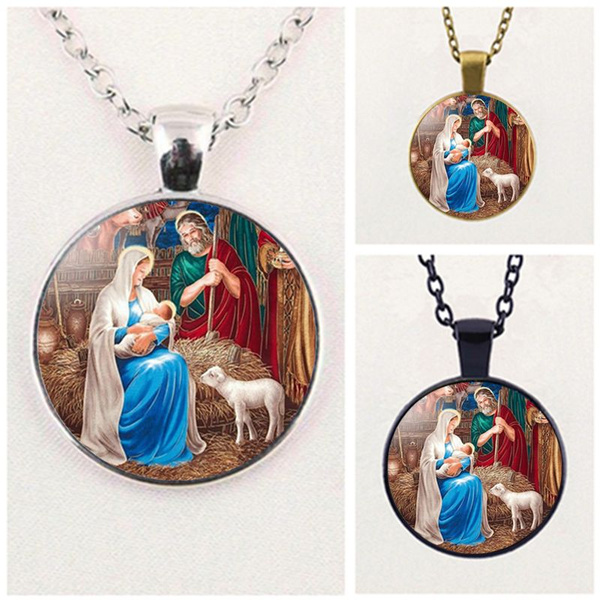 Charm Nativity Story Glass Cabochon Necklace Pendant Bead Creative ...