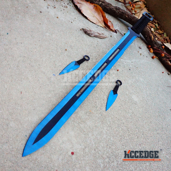 USA SELLER 28" Technicolor 2PC BLUE Ninja Sword Machete Throwing Knife ...