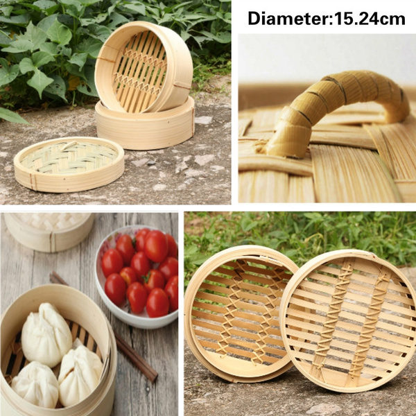 1 Pcs 6" Bamboo Steamer Chinese Dim Sum Basket Rice Pasta Cooker with ...