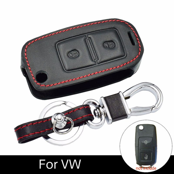 Genuine Leather 2 Buttons Car Flip Key Cases for VW Amarok Polo Golf ...