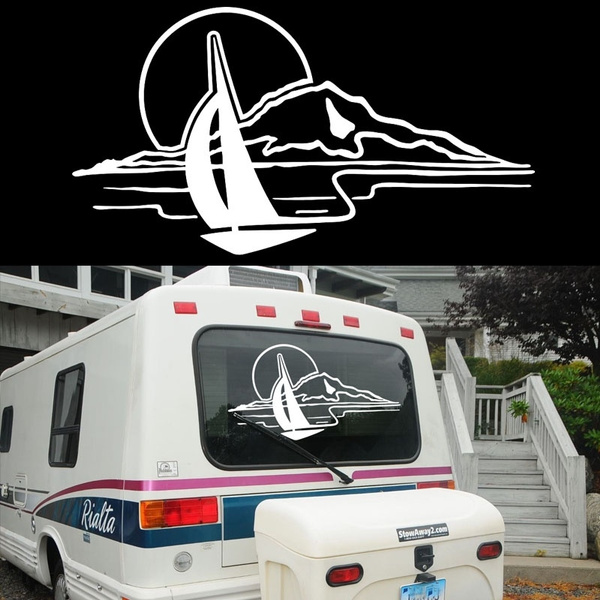 New Brand Sunset Scenery lake mountain boat Graphics for rear or bonnet ...