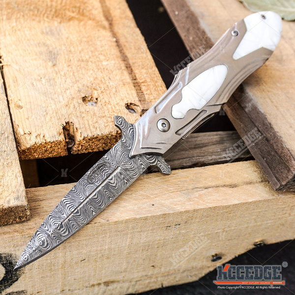 USA SELLER USA STOCK 8 Damascus Etched White FANTASY DIRK DAGGER Ninja ...