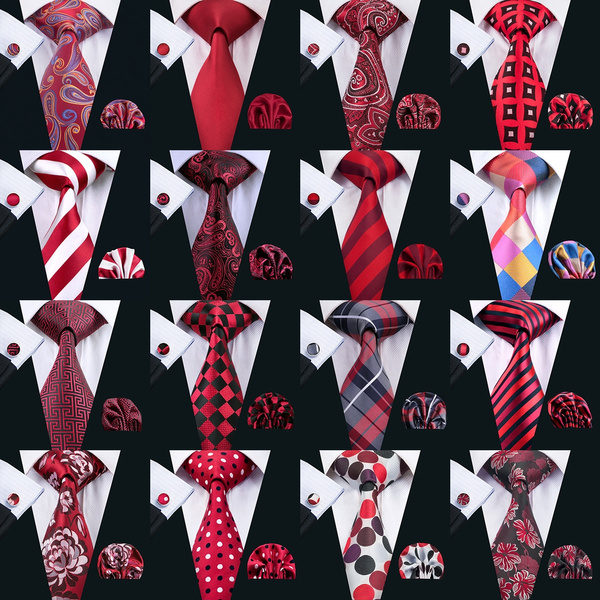 Mens Red Tie Fashion Red Business Tie Mens Business Necktie with Hanky ...