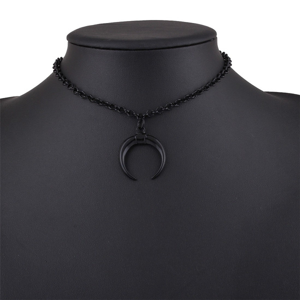 Punk Style Half moon Pendant Black Chain Fashion Women Necklace | Wish